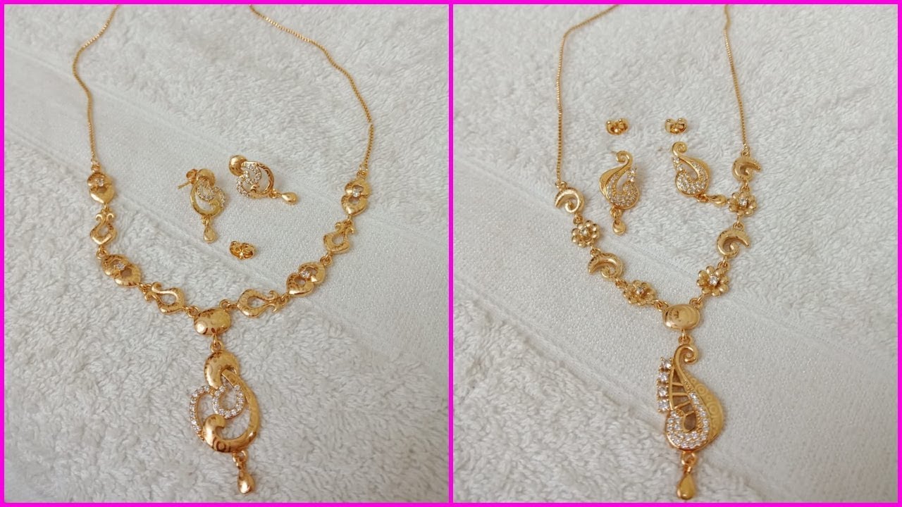 18k gold plated korean necklace sets buy online || simple chains for ...