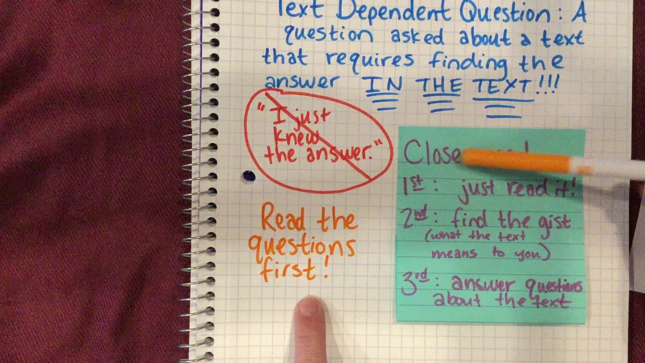 RI.4.1 Answering Text Dependent Questions - YouTube
