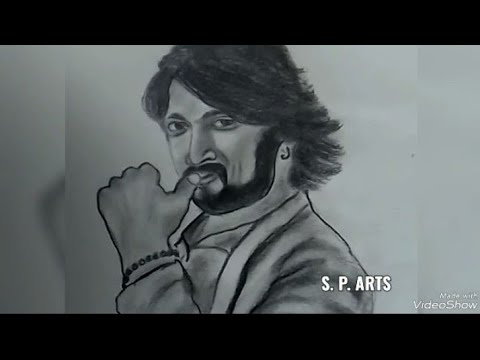 Pencil drawing// kicha sudeep// Sudeep// freehand drawing - YouTube