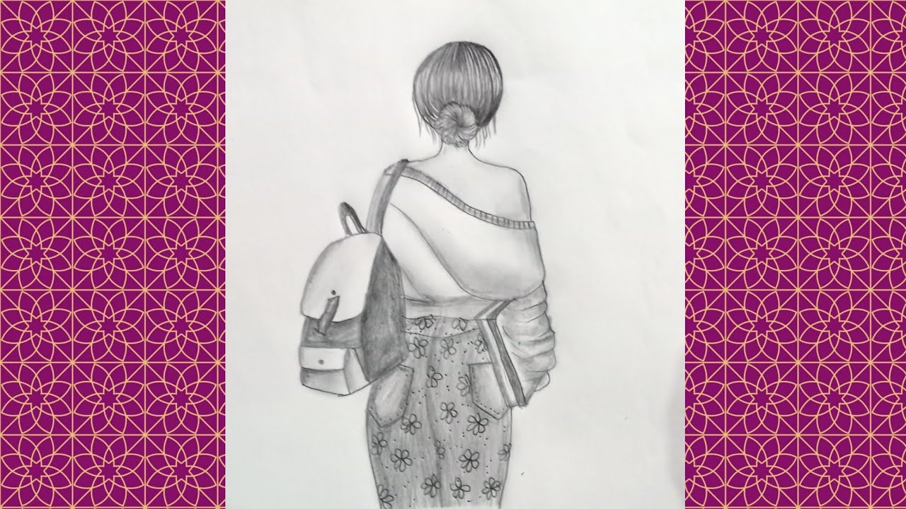 How to draw girl back side. step by step. pencil sketch for beginners ...