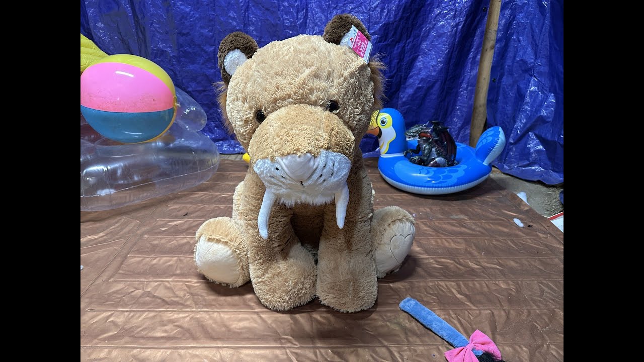 Destroy Large Stuffed Sabre-tooth Tiger Plush Toy Slicing to Ribbons ...