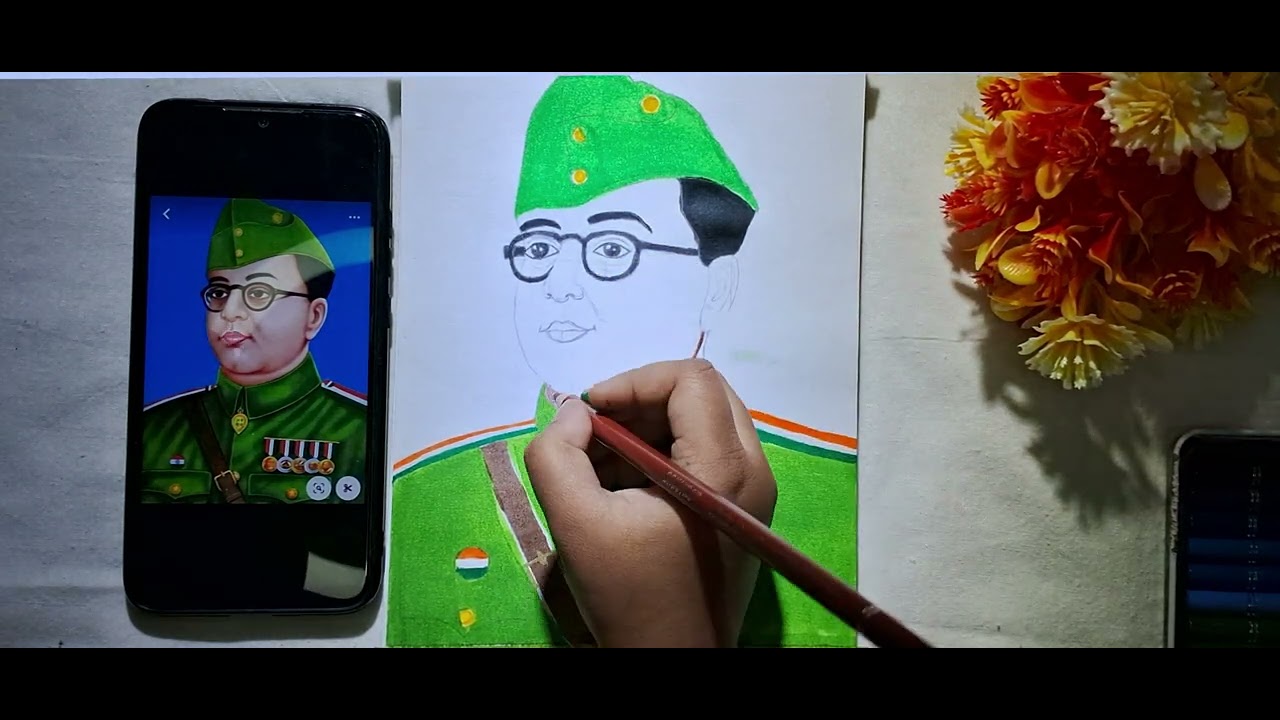 Drawing of Netaji Subhash Chandra Bose .(colour part) - YouTube