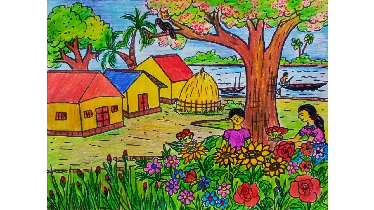 How to draw "Secenery of the Spring Season (বসন্তকালের দৃশ্য) Step by ...