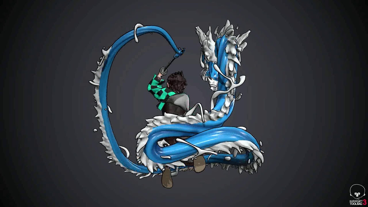 Real -Time Kamado Tanjiro 10th form water fan art - YouTube