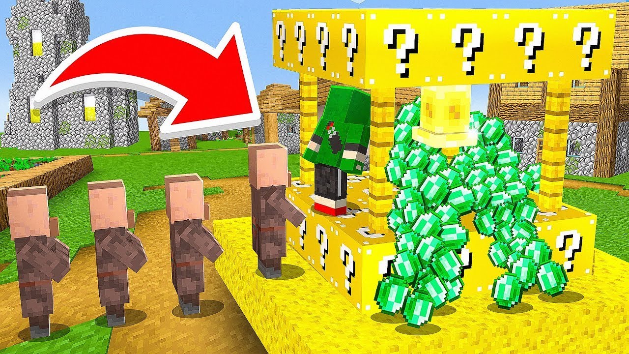 The Lucky Block Wish Well appeared in the Minecraft village!! - YouTube