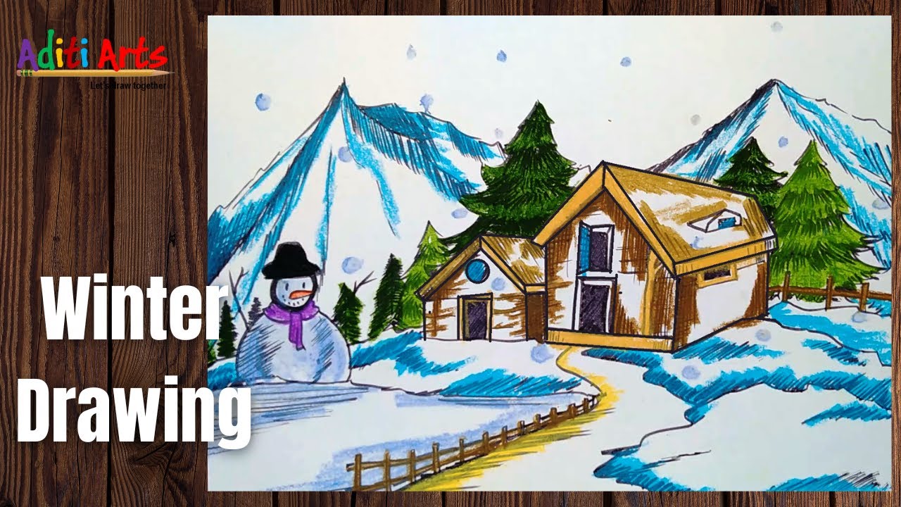 Winter Drawing | Winter Drawing Easy | Winter Season Drawing | Winter ...