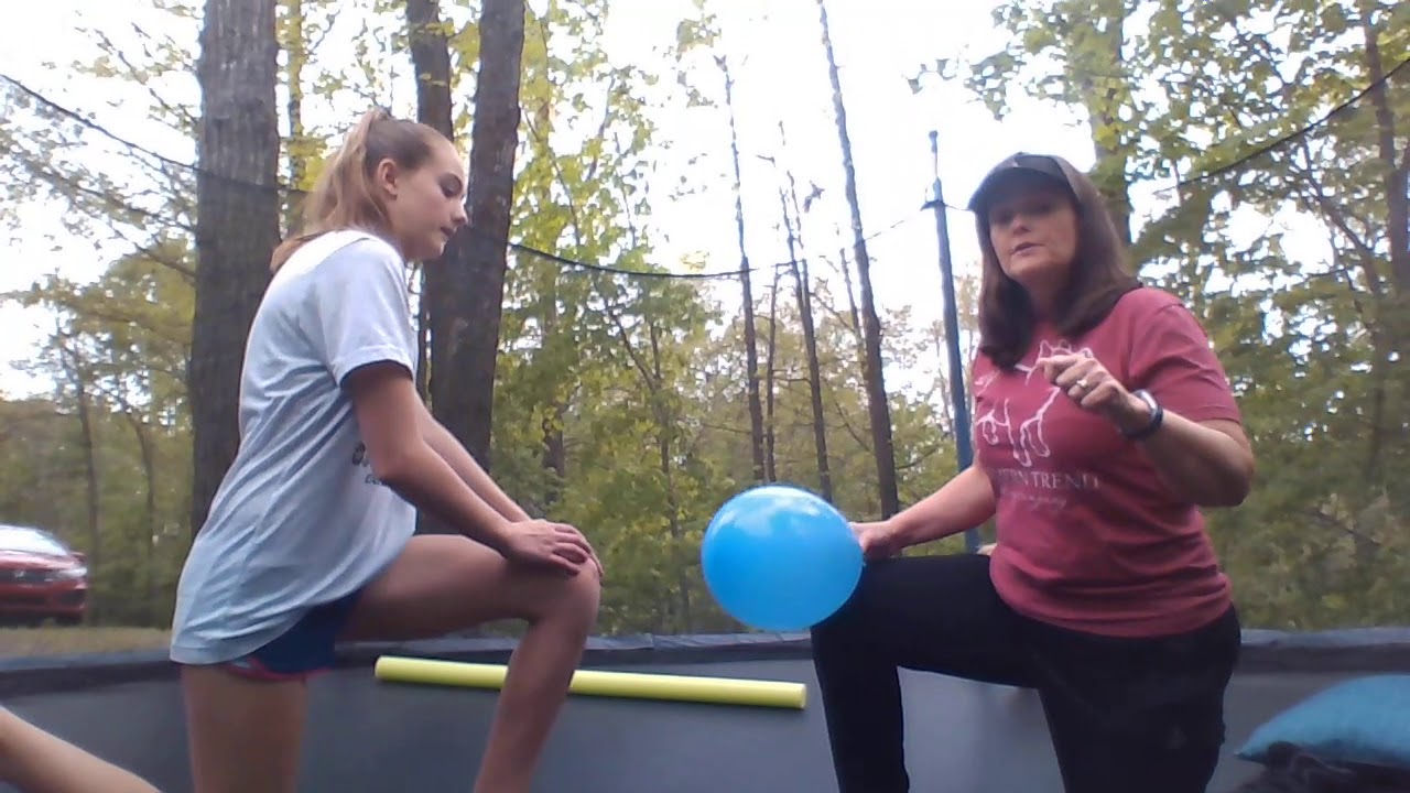 Balloon fun kneeling on trampoline and stairs - YouTube