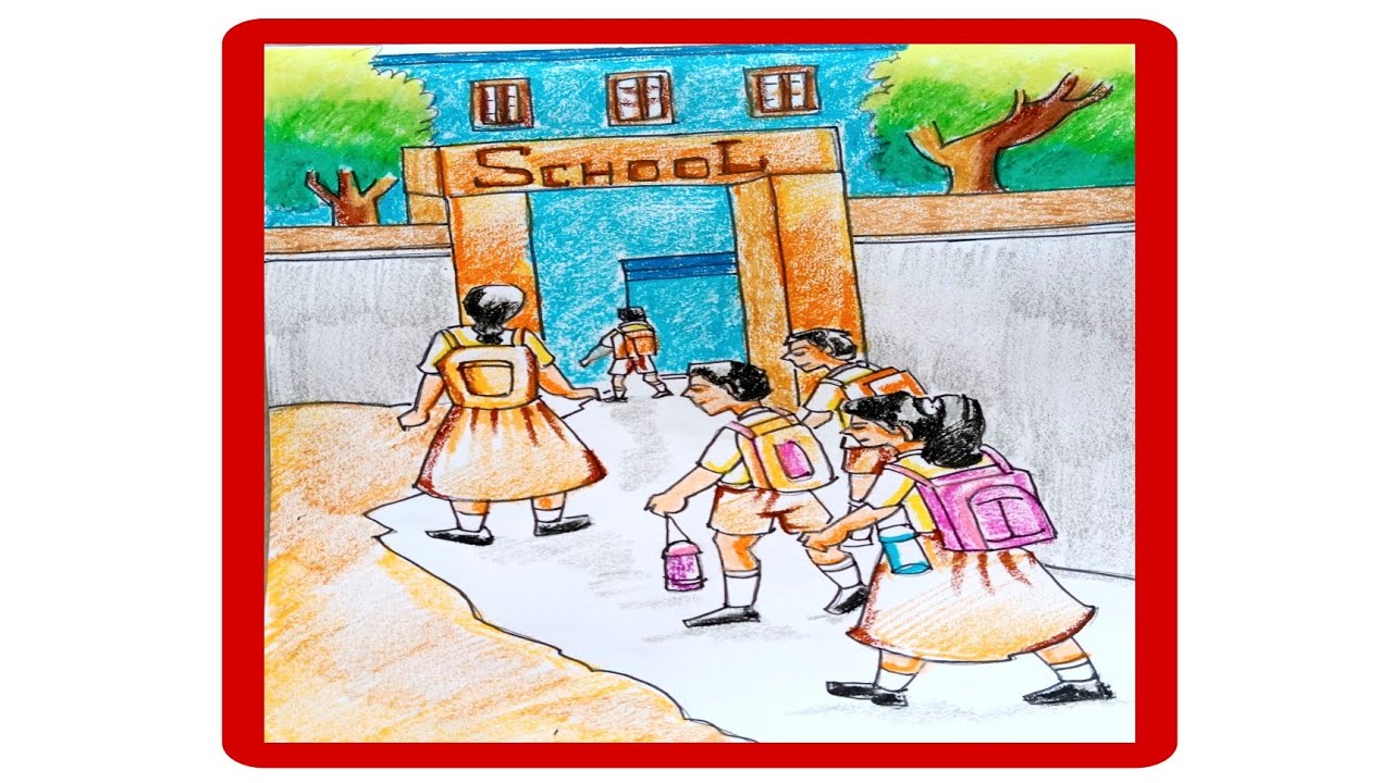 School scenery drawing step by step||drawing by Sunetra - YouTube