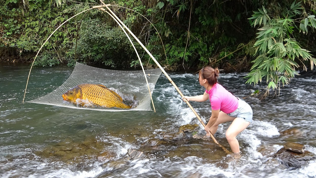 How to Catch Big Fish, Traditional Fishing Techniques with Net Catch ...