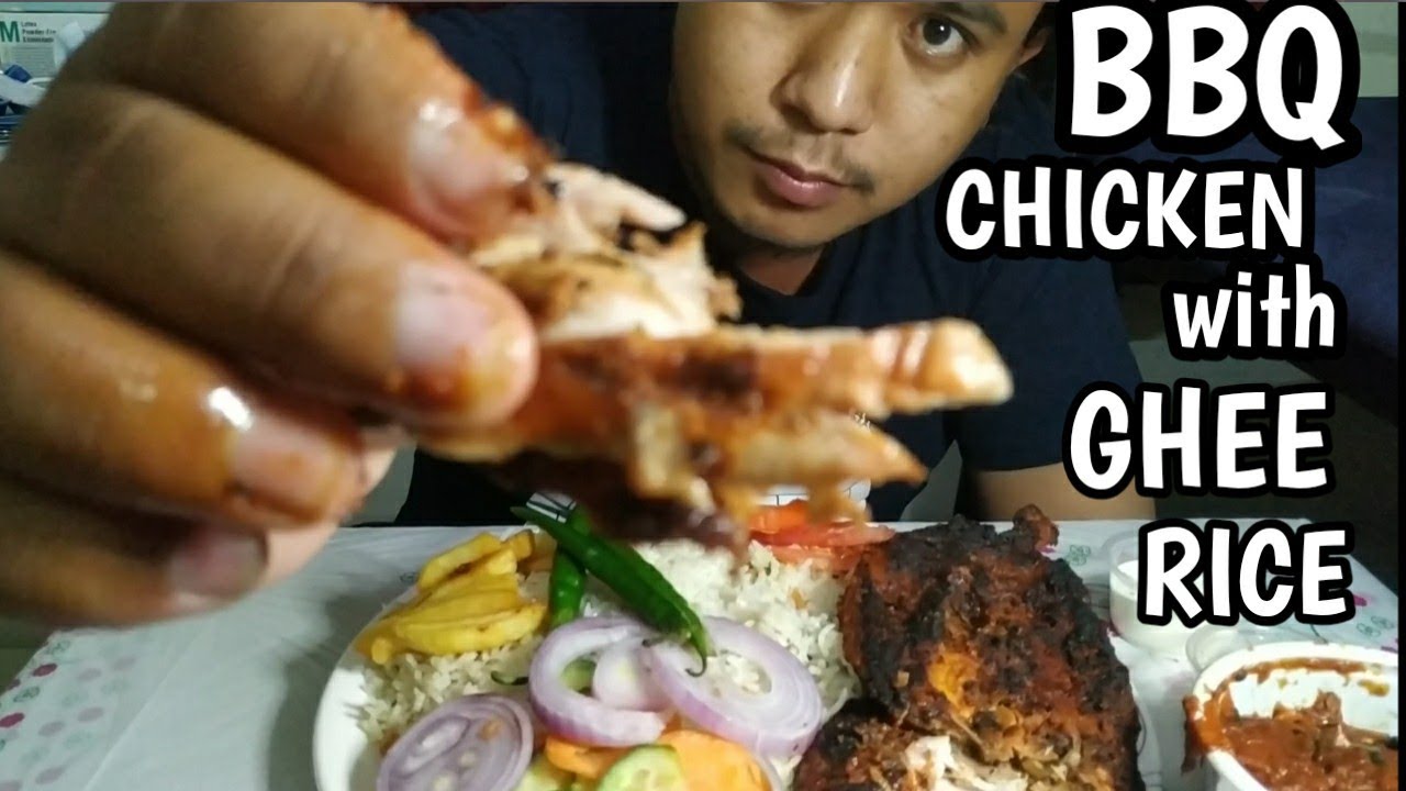 BBQ CHICKEN WITH GHEE RICE AND GREEN CHILIES EATING SHOW# ...