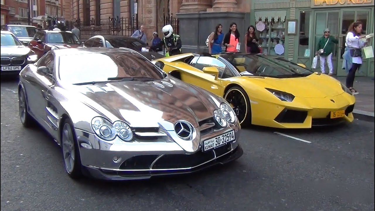 Arab Supercar Invasion in London - 918 Spyder, Chrome SLR, Aventadors ...
