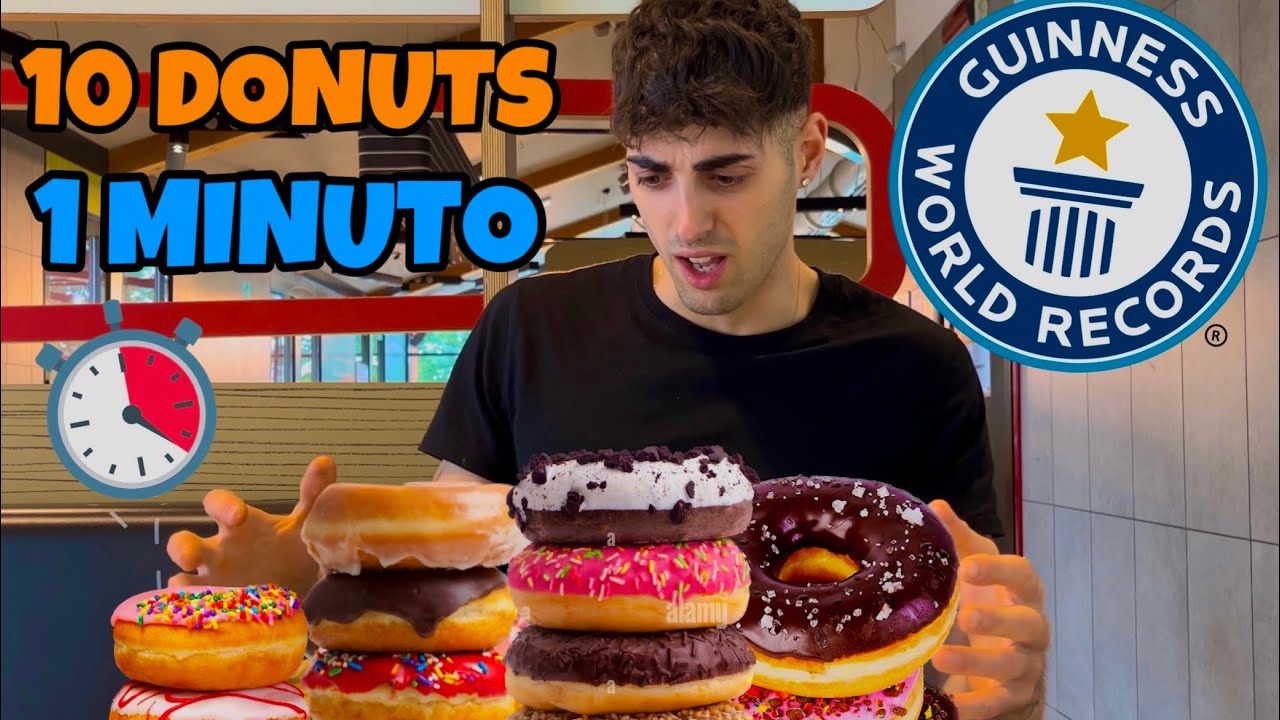 🍩 RECORD MONDIALE !? MANGIO 10 DONUTS IN 1 MINUTO | GUINNES WORLD RECORD?! *incredibile* - YouTube