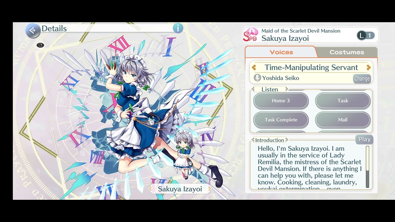 Touhou Lost Word Sakuya (L1) Voicelines (Time-Manipulating Servant ...