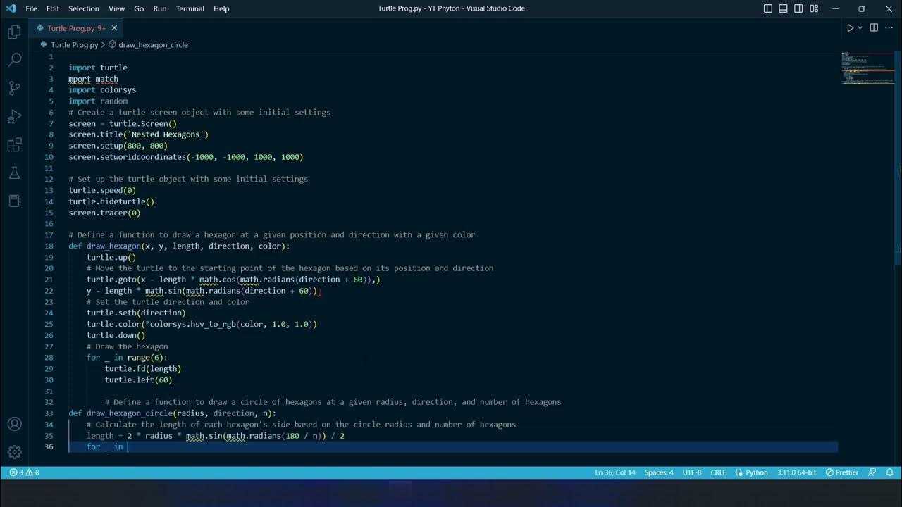 Python Turtle Tutorial: How to Draw a Recursive Pattern of Nested Hexagons - YouTube