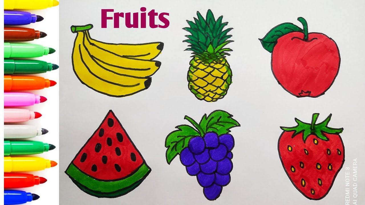 Fruits Drawing | learn six fruits name | #fruits #drawing #coloring ...