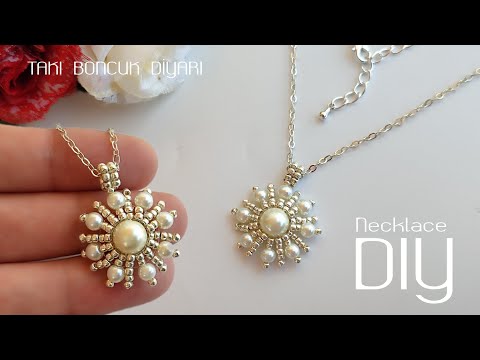 Güneş kolye yapımı / Sun Necklace. How to make beaded Necklace.(DIY) #pearl