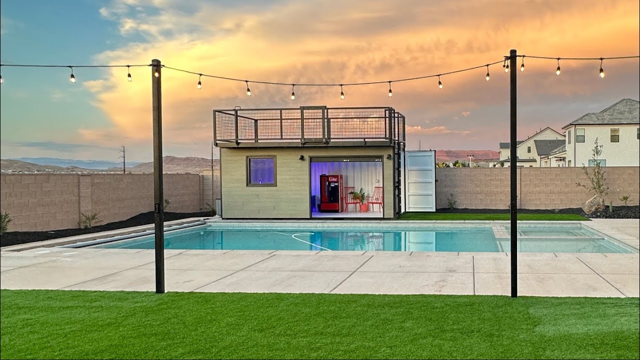 Shipping Container Pool House Backyard - YouTube