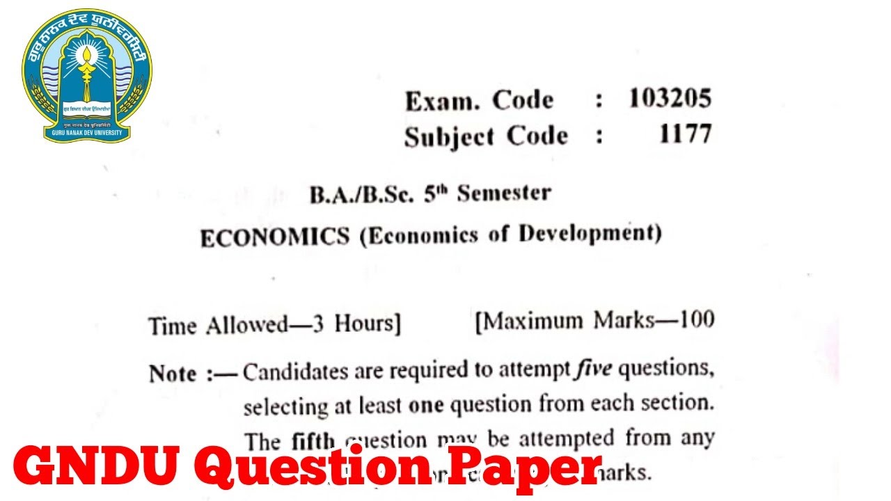 Gndu BA / Bsc 5th Semester Economics Question Paper || Ba 5th sem ...