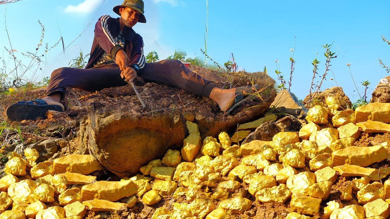 Wow wow wow dig Golden Miner Found underground at mountain forest ...