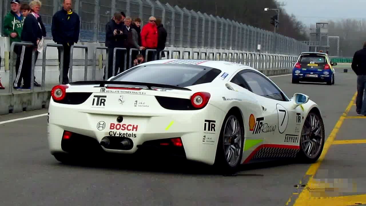Ferrari 458 Challenge: Engine start up & Fly by's @ TT Circuit Assen ...