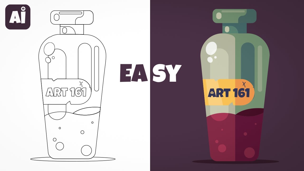 How To Draw Glass Bottle Illustration In Adobe Illustrator Tutorial Youtube