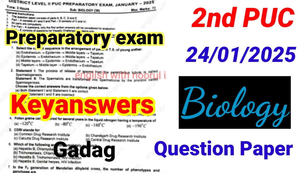 2nd puc biology preparatory question paper with keyanswers - YouTube