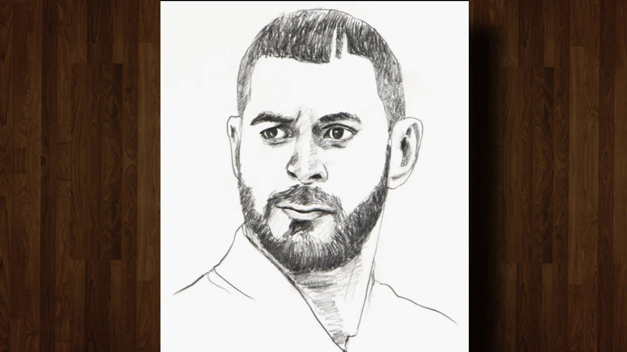 رسم كريم بنزيما بالرصاص | How to draw Kareim Benzema | Draw football ...