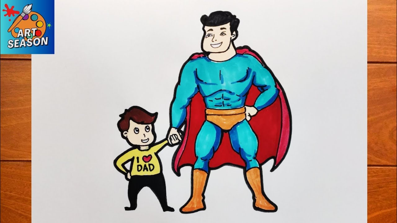 How to Draw Super Dad and Son for Father's Day - YouTube
