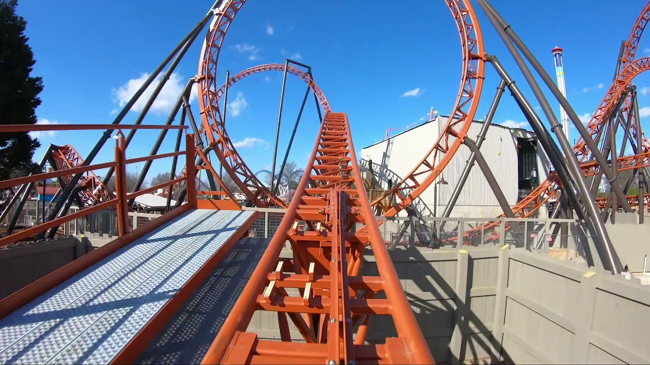 Copperhead Strike double launch coaster at Carowinds - YouTube