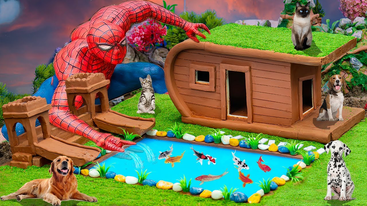 BUILD MOST MODERN MINIATURE CLAY DOGS HOUSE WITH BOAT AND SWIMMING POOL ...