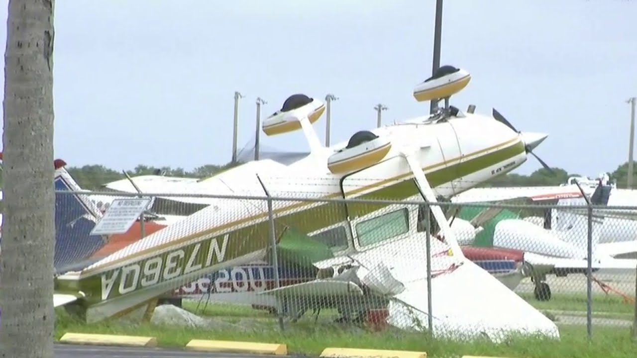Pilots inspect damage caused by tornado at North Perry Airport - YouTube