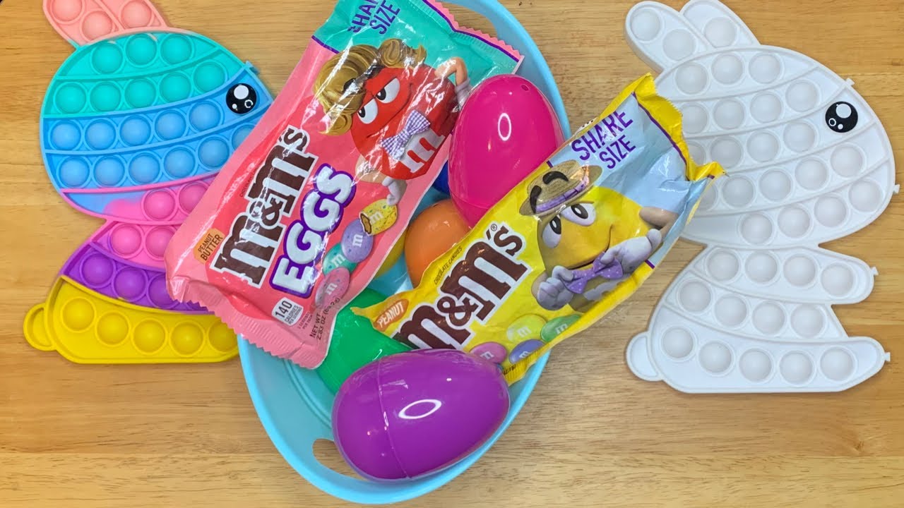 Easter M&M's Candy Mixing with Easter Eggs and Easter Bunny Pop its ...