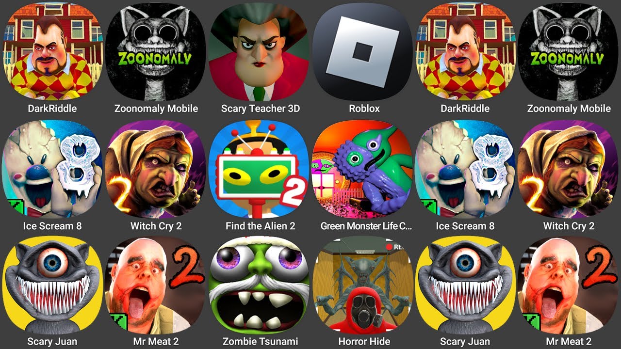 DarkRiddle,Zoonomaly Mobile,Scary Teacher 3D,Roblox,Ice Scream 8,Witch ...