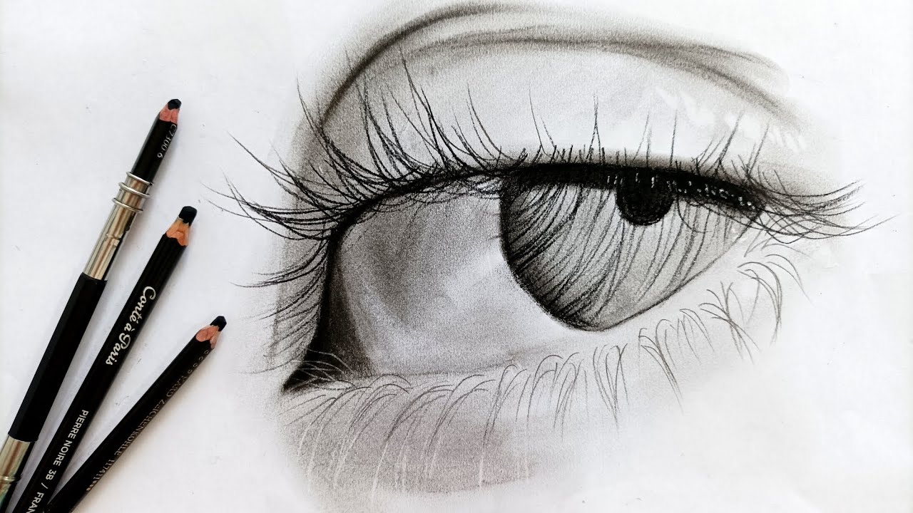 How to draw a realistic sunlit eye using charcoal pencils _ face ...