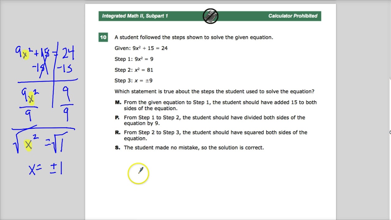 Question 9 (used to be question 10) - Integrated Math 2 - TNReady ...