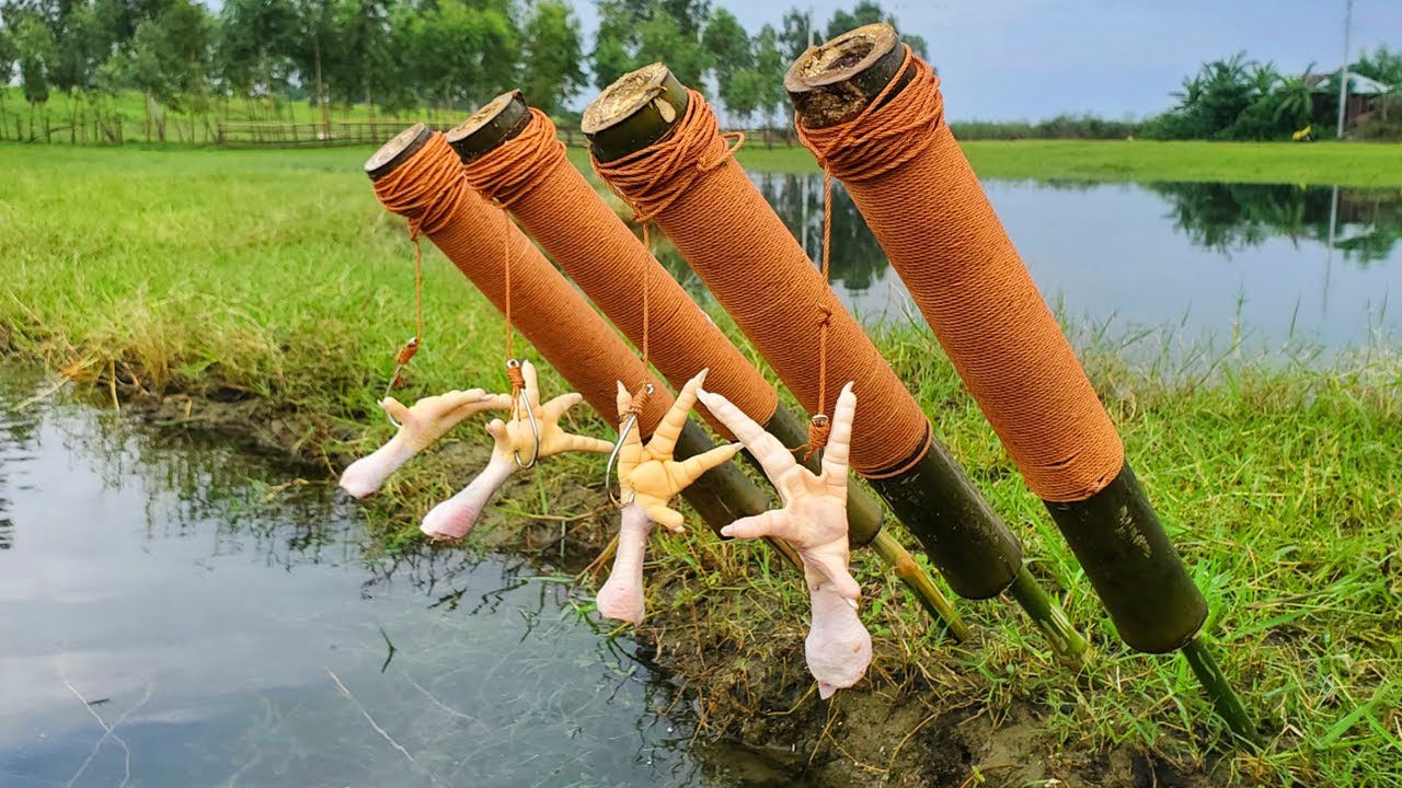 Unique Hook Fishing Technique Form River | Village Boy Hunting Monster ...