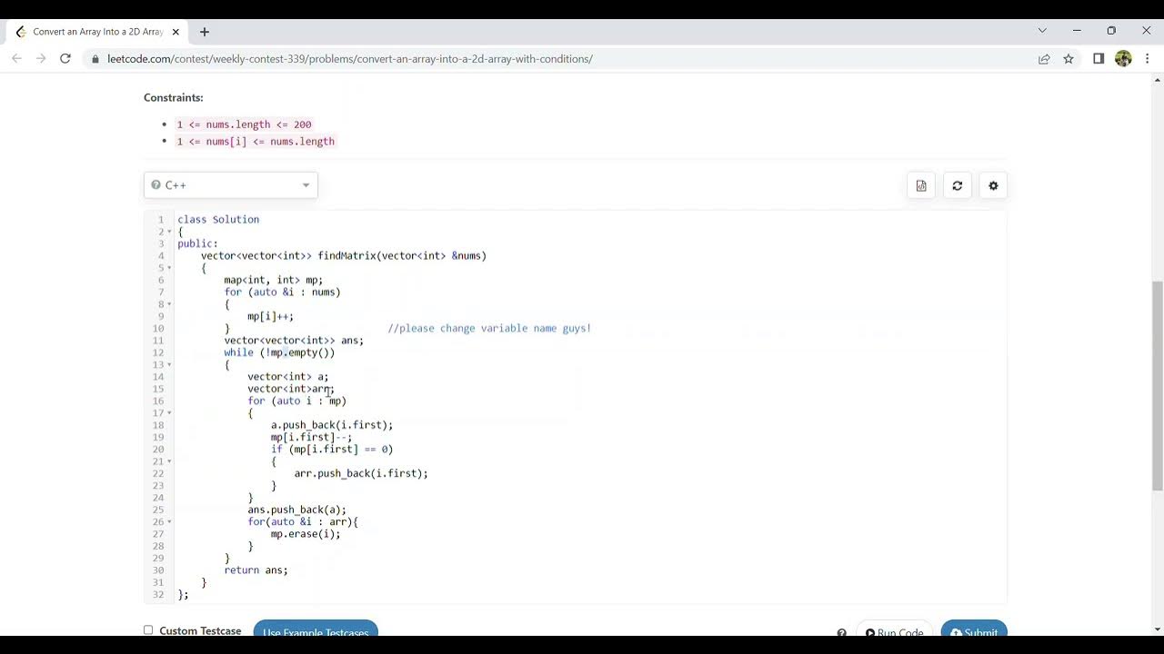 6363. Convert an Array Into a 2D Array With Conditions || Weekly ...