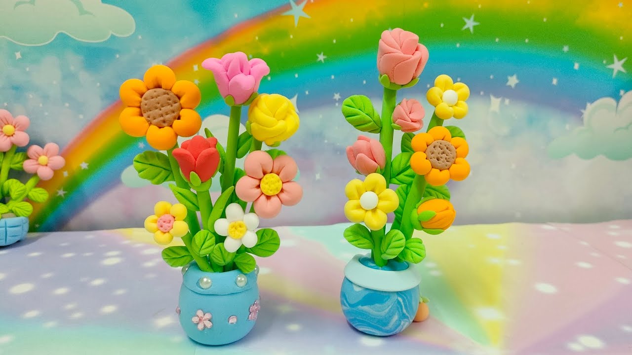 Create colorful flower pots from modeling clay - YouTube