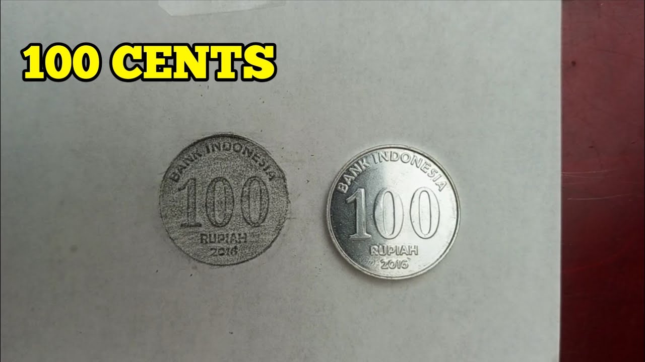 How to draw a 100 cent Indonesian coin on paper with a pencil - YouTube