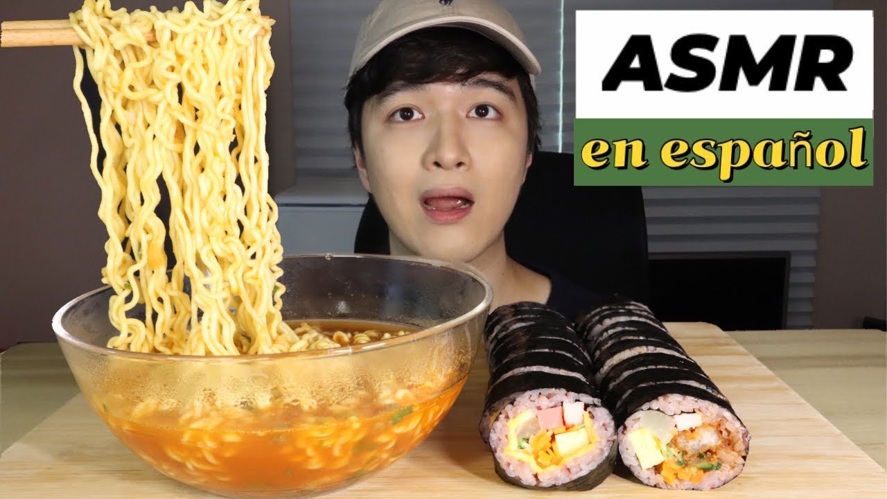 ASMR comiendo Ramen con sushi(kimbab)!!! 'COREANO'/Sonido de Comer ...