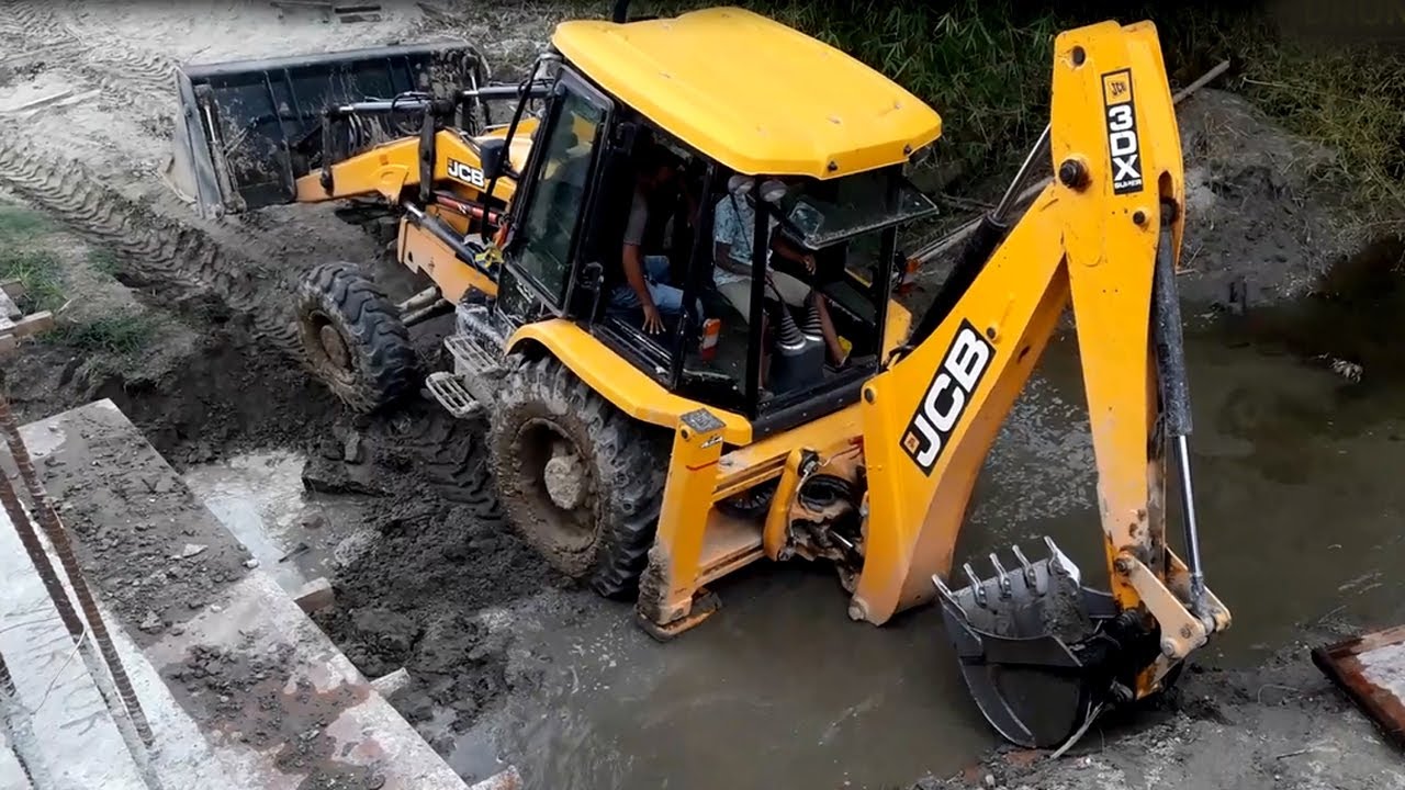 JCB Backhoe Working For Bridge Foundation Construction - YouTube