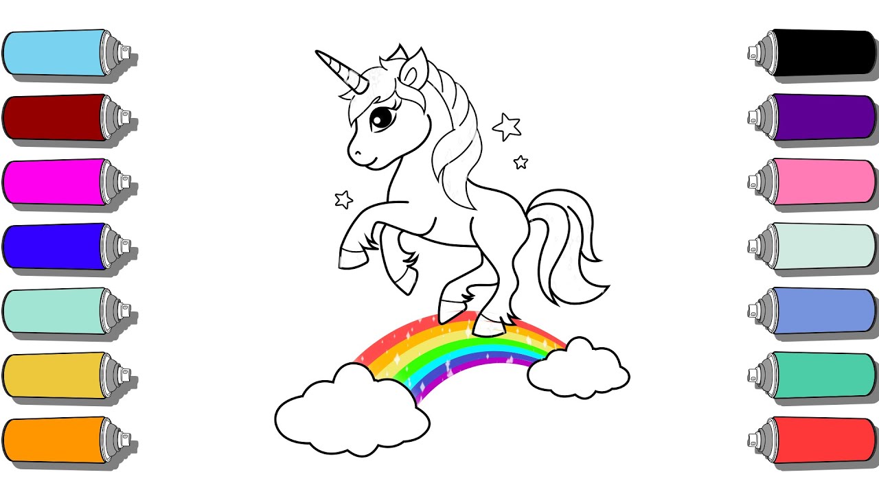 How to draw a cute unicorn on a magical rainbow easy step by step and ...