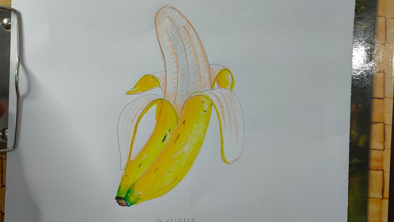 How to draw banana with plastic crayons || easy and simple Step by step ...