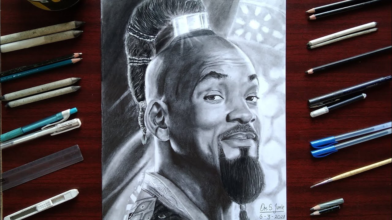 Drawing Will Smith as Genie From Aladdin | Om's Arts Studio | - YouTube