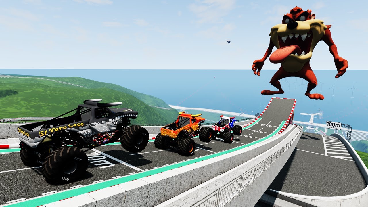 Monster Truck Jumps VS Taz-Mania Crashes BeamNG Drive - YouTube