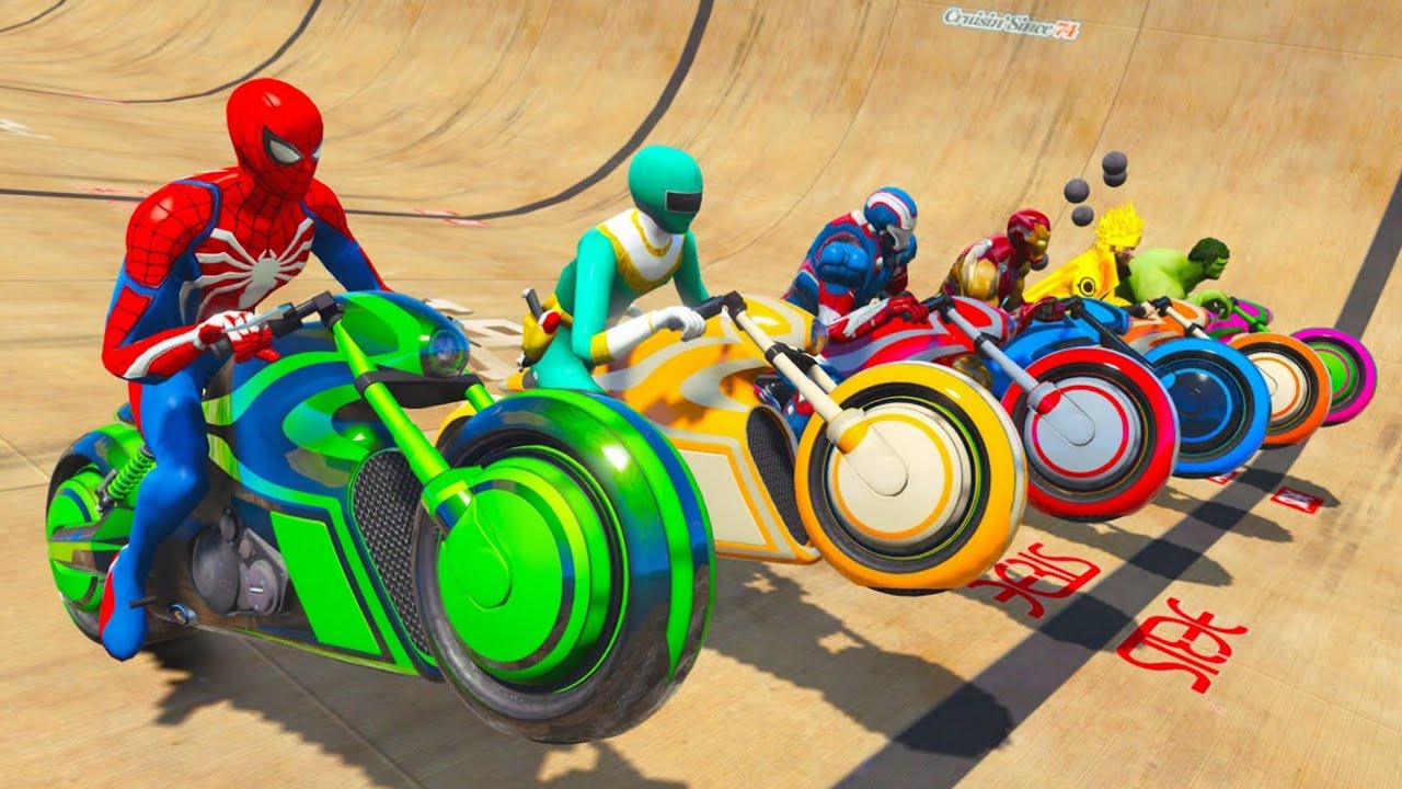 SUPER Heroes monster Bike Recing Game on challenging ! Spider-Man vs ...