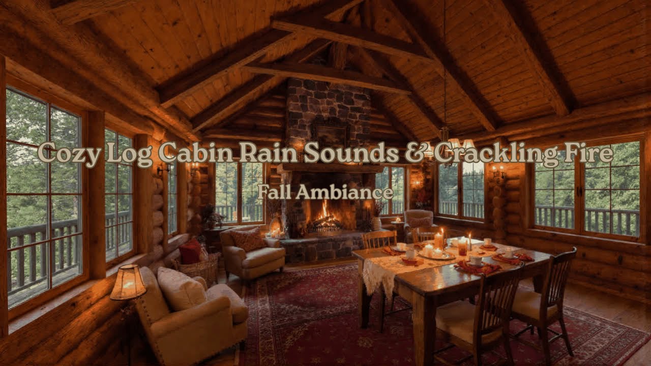 Cozy Fall Log Cabin 🍂 Rain Sounds & Crackling Fireplace | Relaxing ...