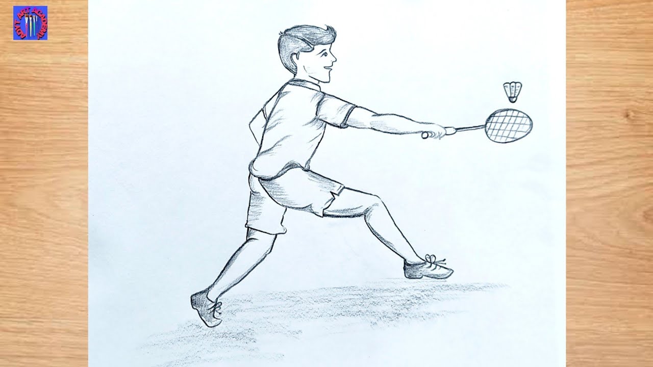 How to draw a boy playing badminton easy || pencil sketch drawing ...
