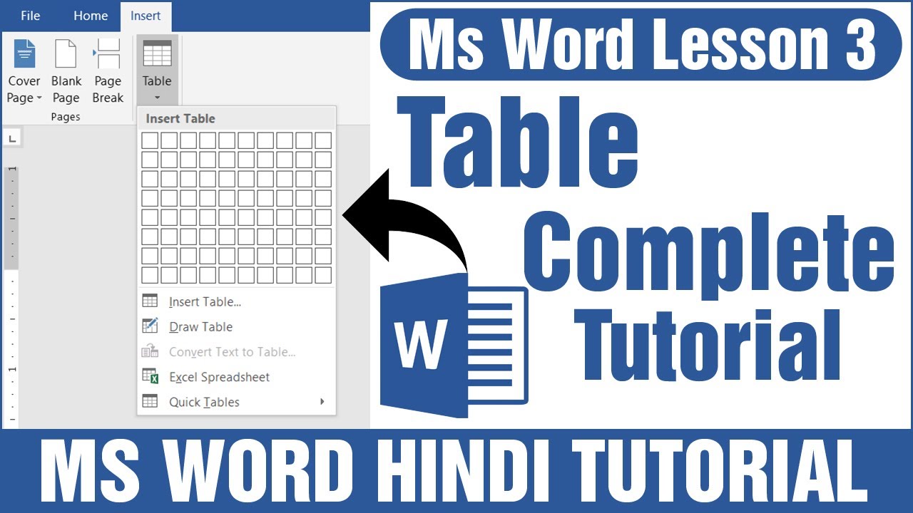 Lesson 3 || Ms Word Hindi Tutorial || Learn Complete Table Menu in ...