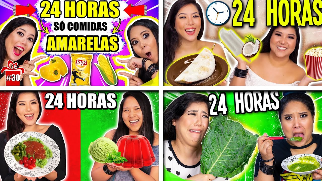 24 HORAS COMENDO COMIDAS DE UMA SÓ COR *para marotonar* | Blog das irmãs - YouTube